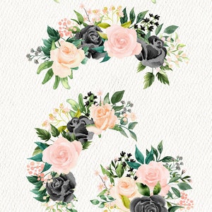 Blush Floral Watercolor Clipart, Black Rose Floral, Peach Cream Flower ...