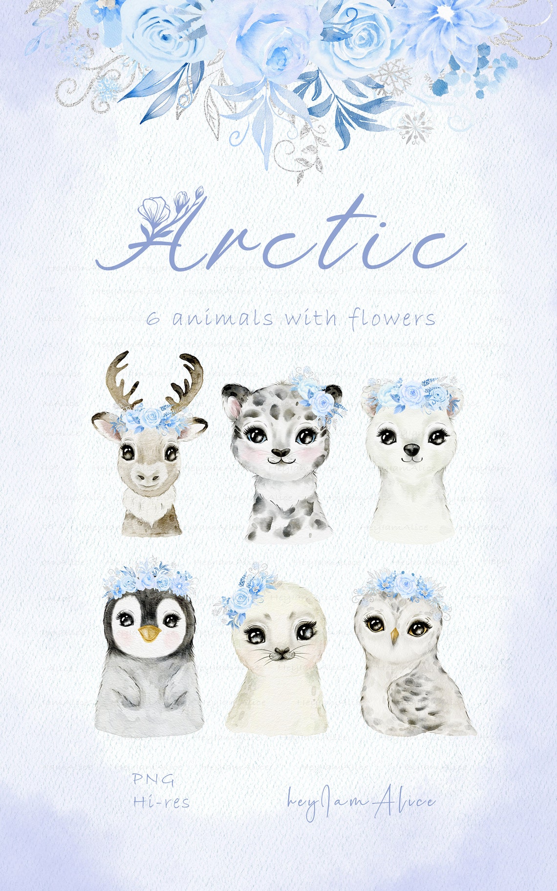 Arctic Animal Watercolor Clipart Winter Holiday Graphic Baby | Etsy UK