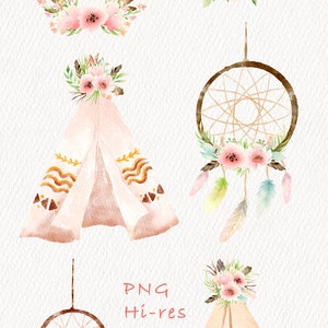 Boho Tribal Clipart, FREE COMMERCIAL USE, Watercolor Feather and Flower ...