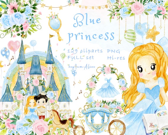 Princess and Prince Watercolour Clipart Fairy Tale Graphic | Etsy