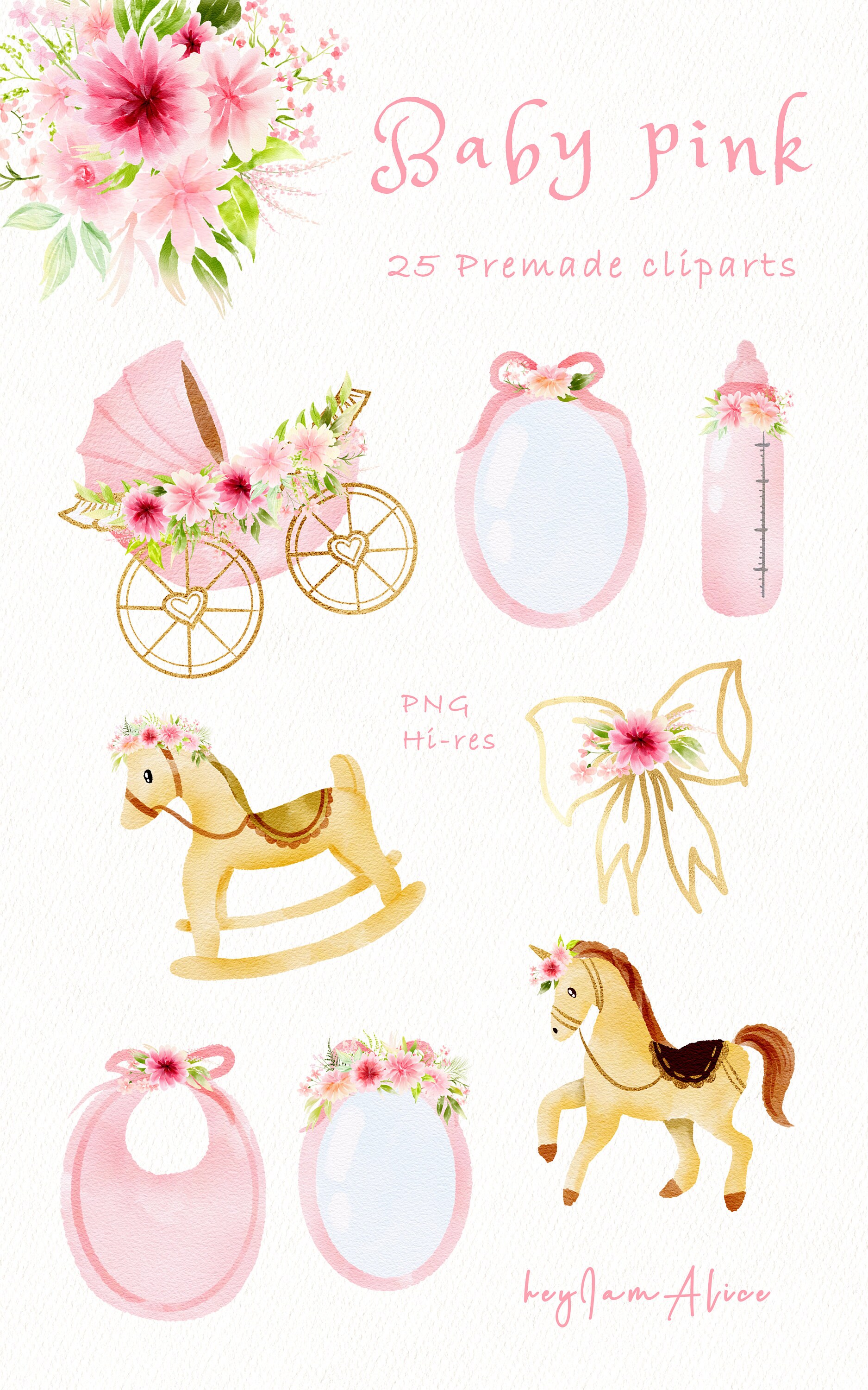 Baby girl pink clipart pink watercolor newborn PNG FREE | Etsy