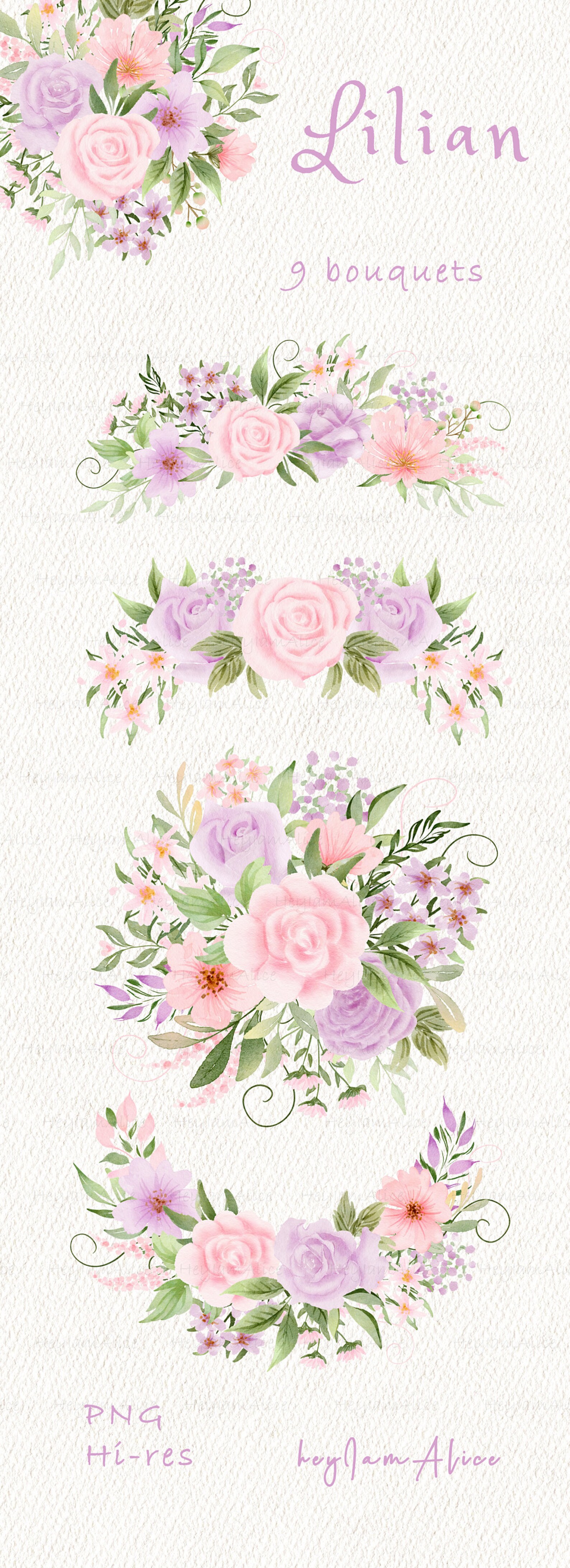 Pink Purple Flower Watercolor Clipart Soft Pink Floral PNG | Etsy