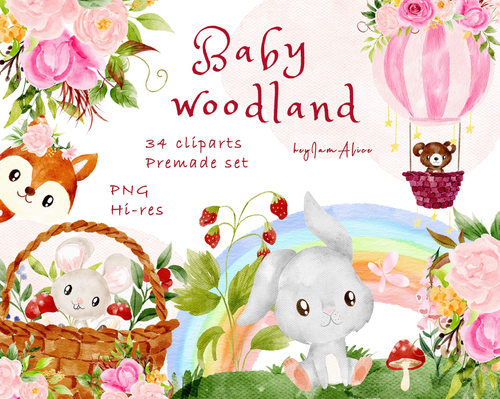 Baby Woodland Animal Clipart Watercolor Little Animal Free - Etsy