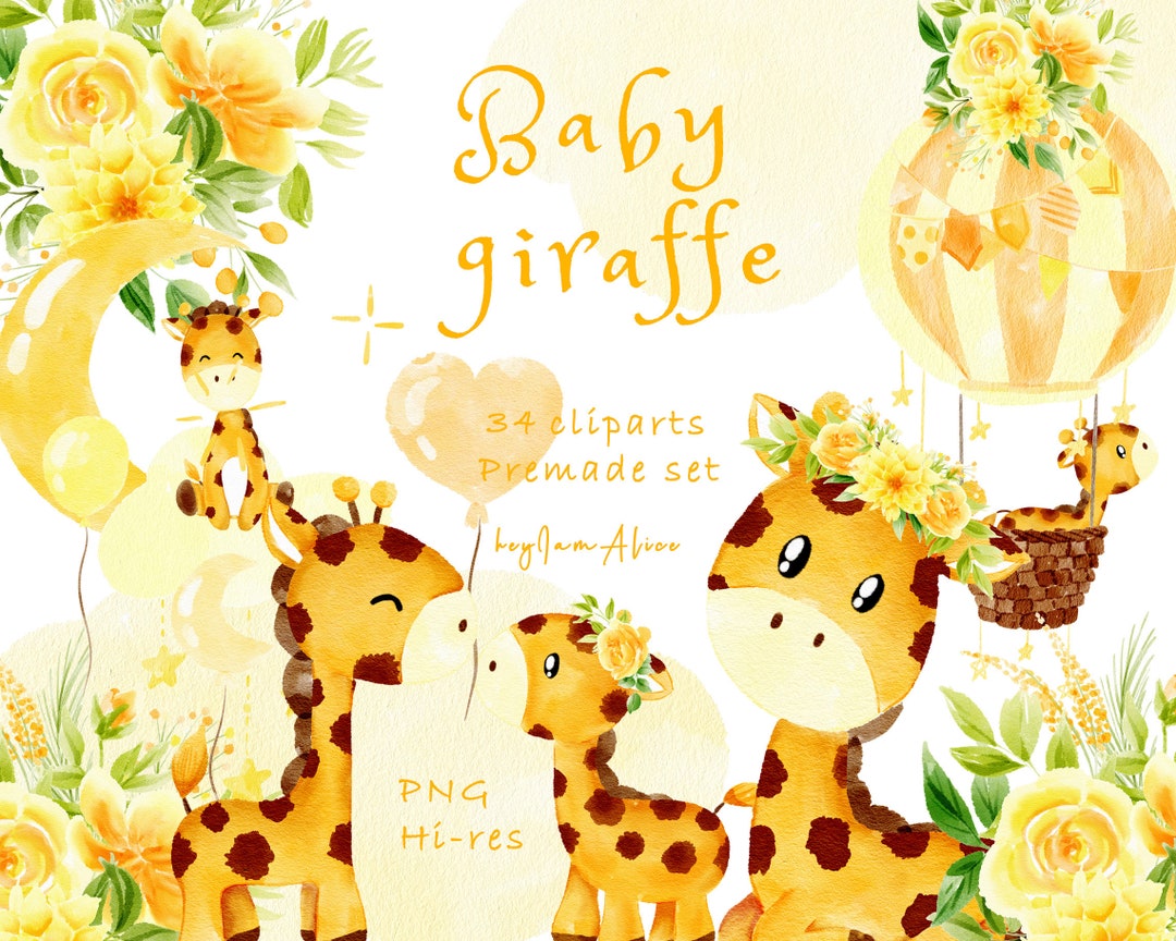 Baby Giraffe Clipart, Yellow Watercolor Giraffe PNG, FREE COMMERCIAL ...