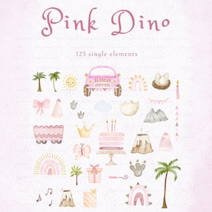 Baby Pink Dinosaurs Watercolour Clipart, Cute Girl Dinosaurs Pink ...