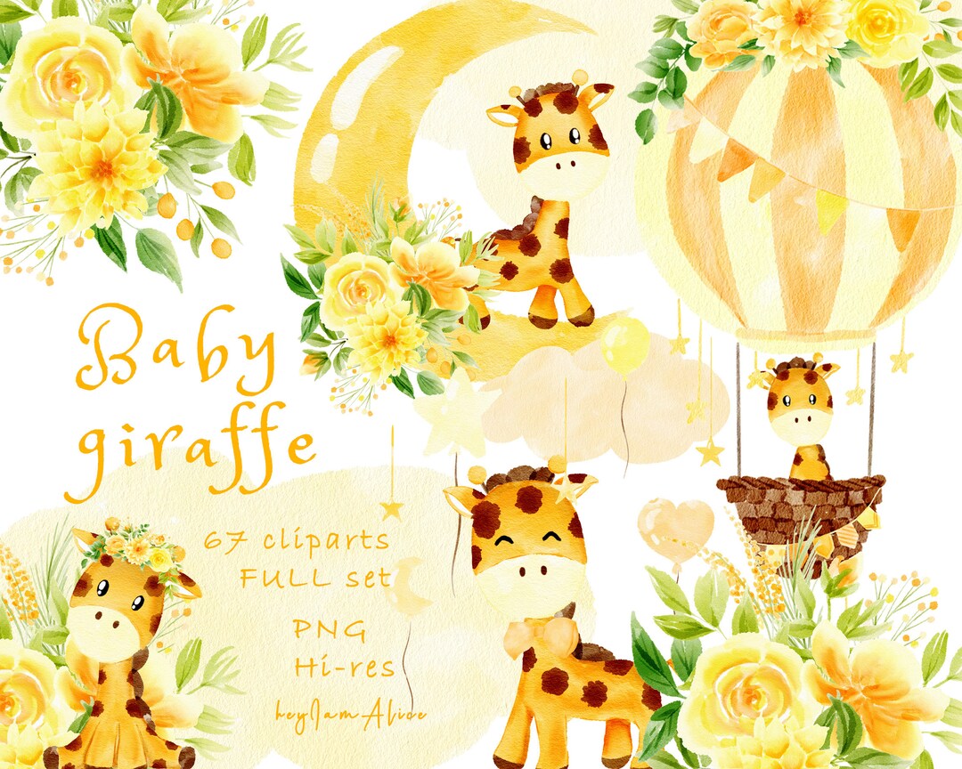 Baby Giraffe Clipart, Yellow Watercolor Giraffe PNG, FREE COMMERCIAL ...
