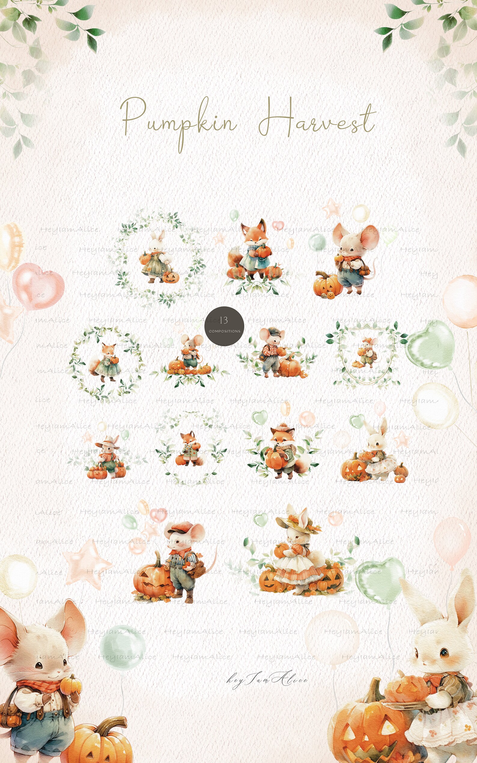 Autumn Forest Animal Clipart PNG, Fall Woodland Animal Clipart, Pumpkin ...