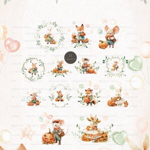 Autumn Forest Animal Clipart PNG, Fall Woodland Animal Clipart, Pumpkin ...