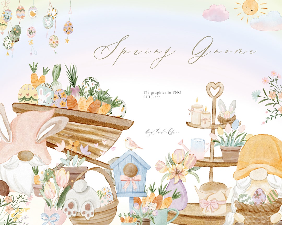 SPRING Gnome Clipart, Easter Clipart, Spring Easter Eggs, Spring ...