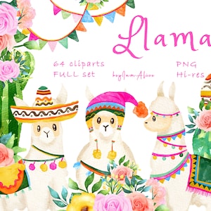 Llama Watercolor Clipart, Alpaca Clipart, FREE COMMERCIAL Use, Cactus ...
