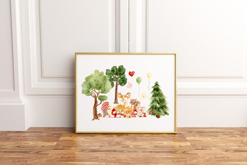 Picnic Woodland Animal Watercolor Clipart, Forest Baby Nursery, Cute ...