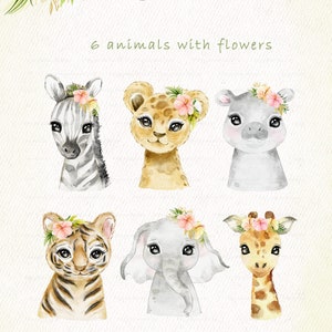 Jungle Watercolor Animal Clipart, Jungle Nursery, Safari Baby Shower ...