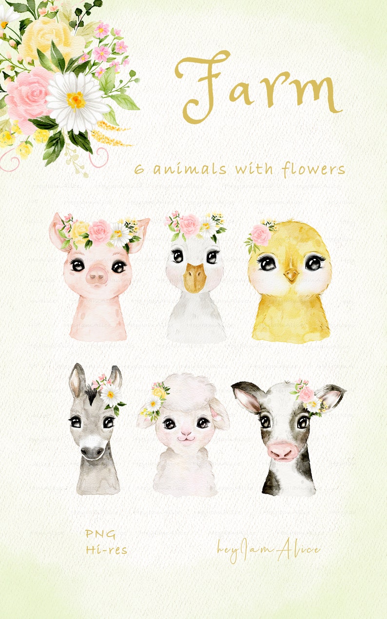 Farm Animal Watercolor Clipart Farm Baby Nursery Farm Animal - Etsy