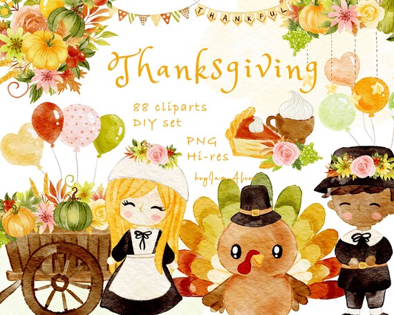 Thanksgiving Watercolour Clipart PNG Holiday Turkey Graphic | Etsy