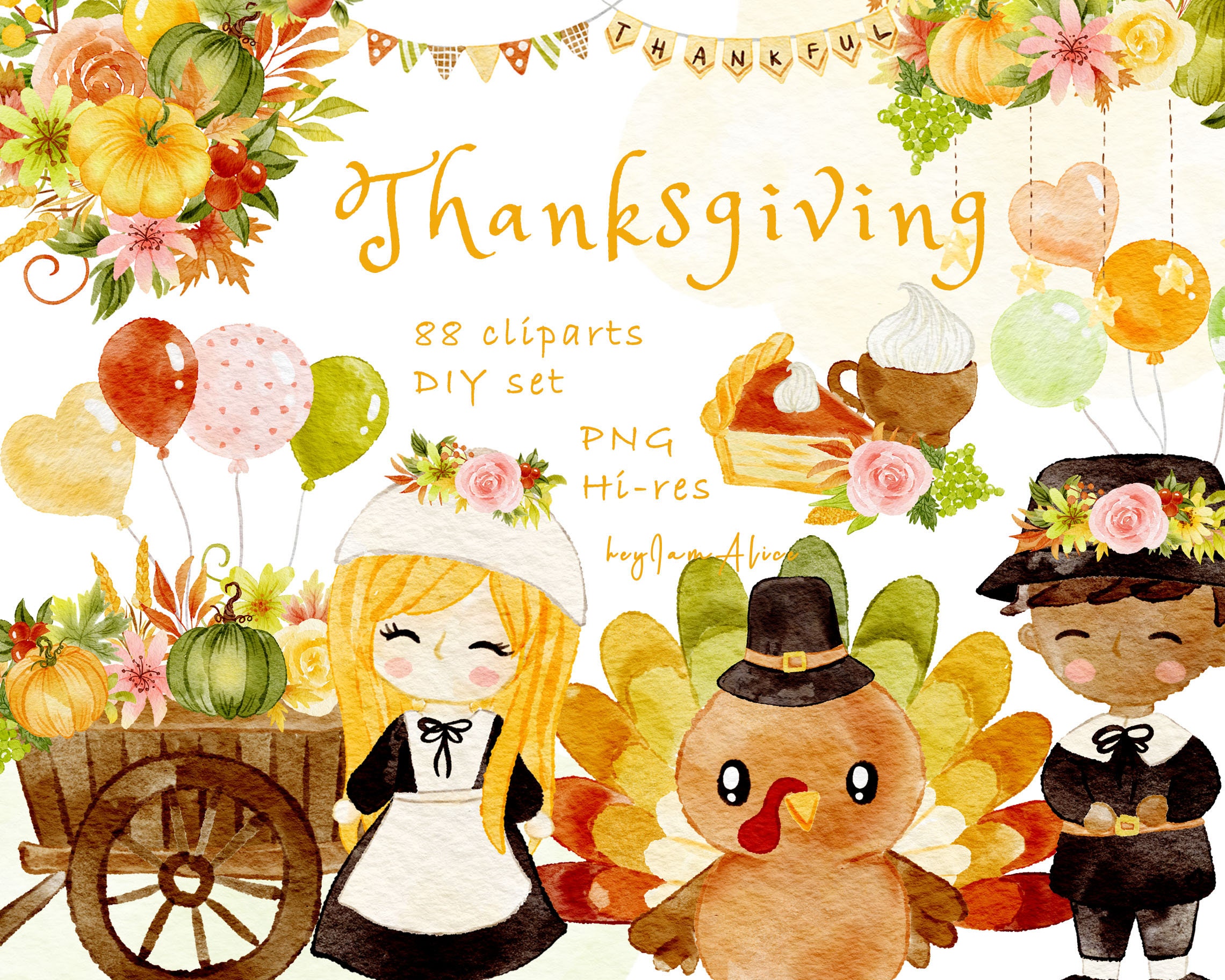 Thanksgiving Watercolour Clipart PNG Holiday Turkey Graphic - Etsy