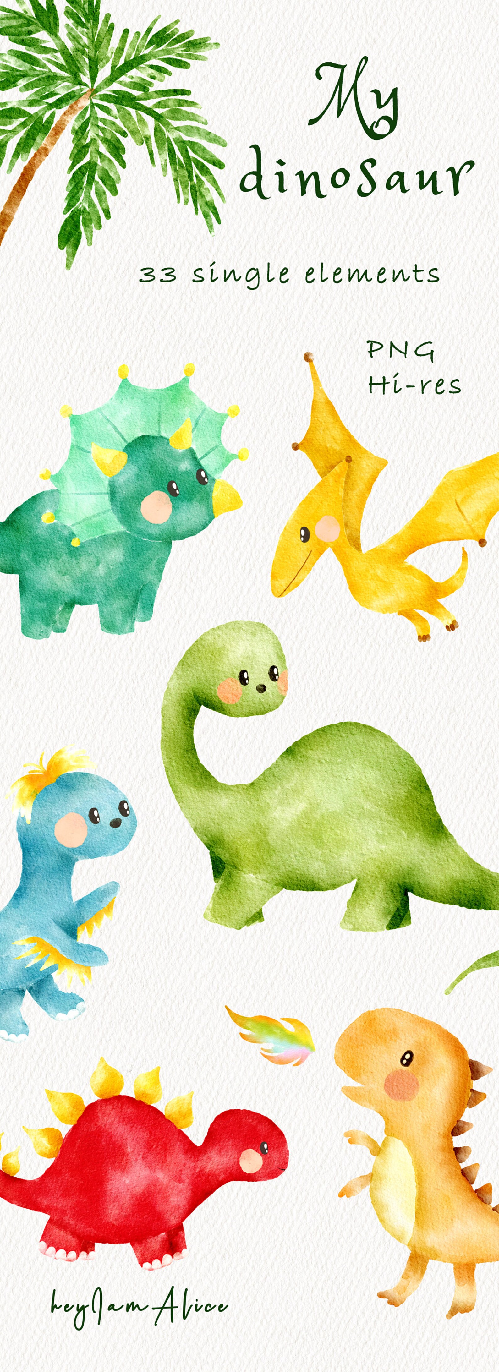 Dinosaurs Watercolor Clipart FREE COMMERCIAL Use Cute - Etsy