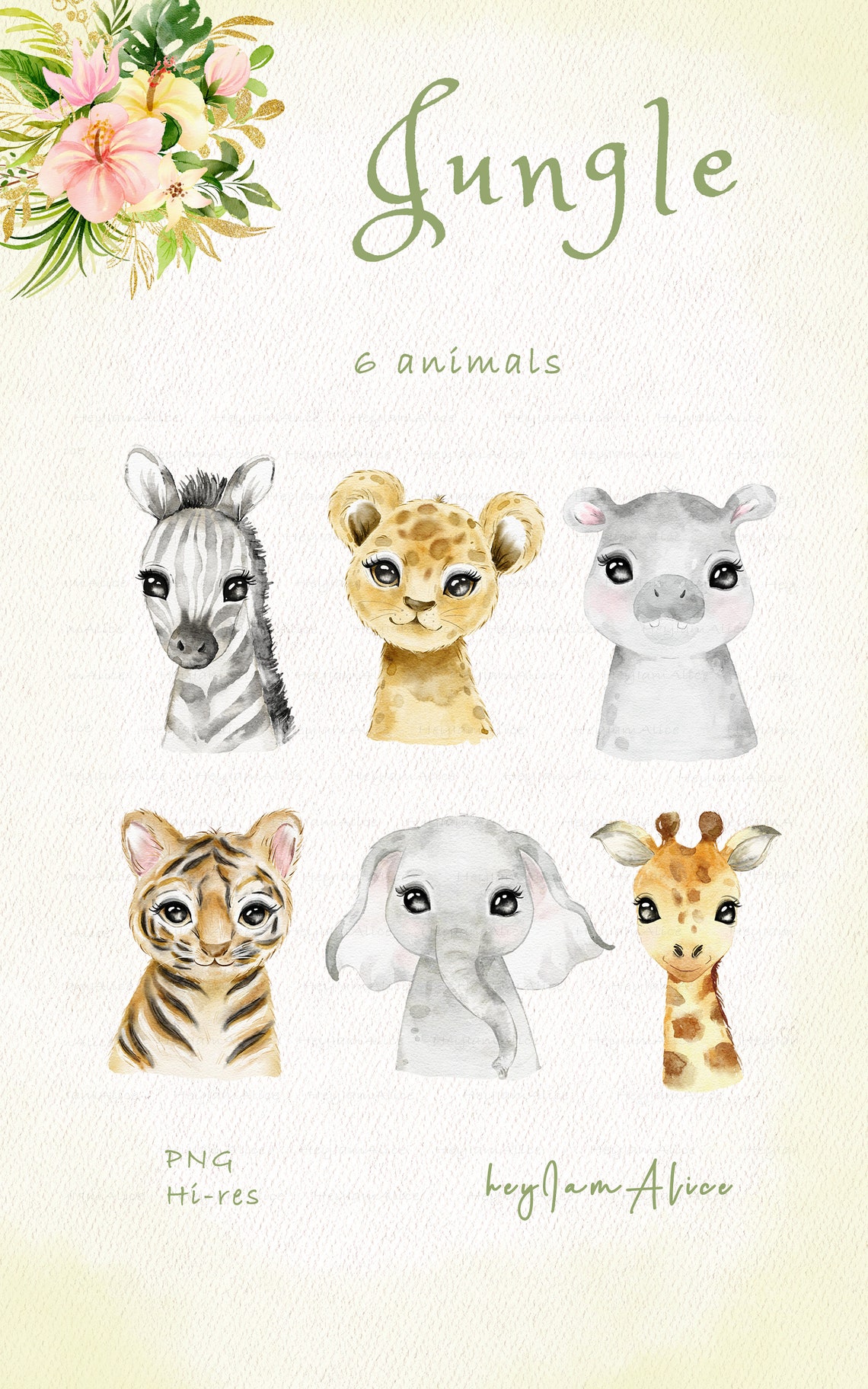 Jungle Watercolor Animal Clipart Jungle Nursery Safari Baby - Etsy