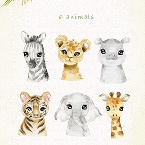 Jungle Watercolor Animal Clipart, Jungle Nursery, Safari Baby Shower ...