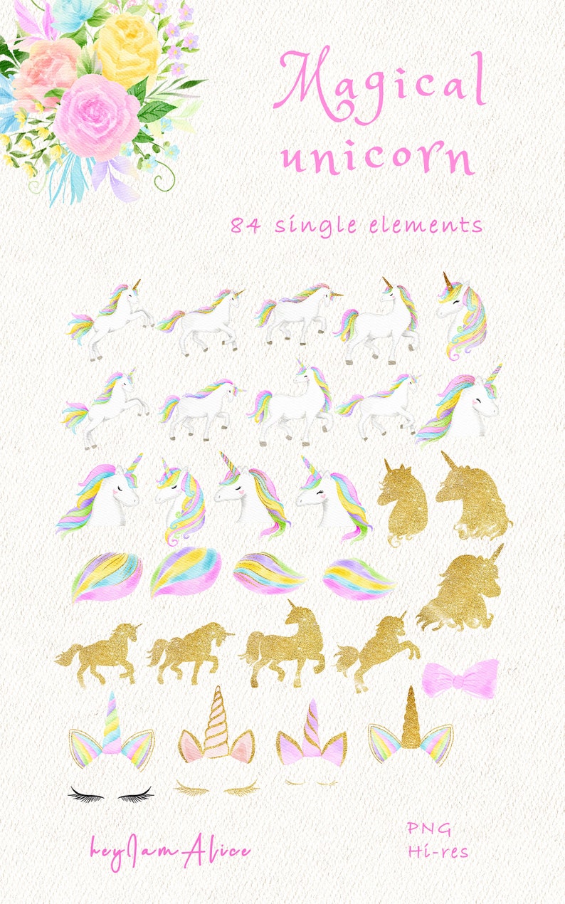 Unicorn Watercolor Clipart Rainbow Clipart Magical Unicorn - Etsy