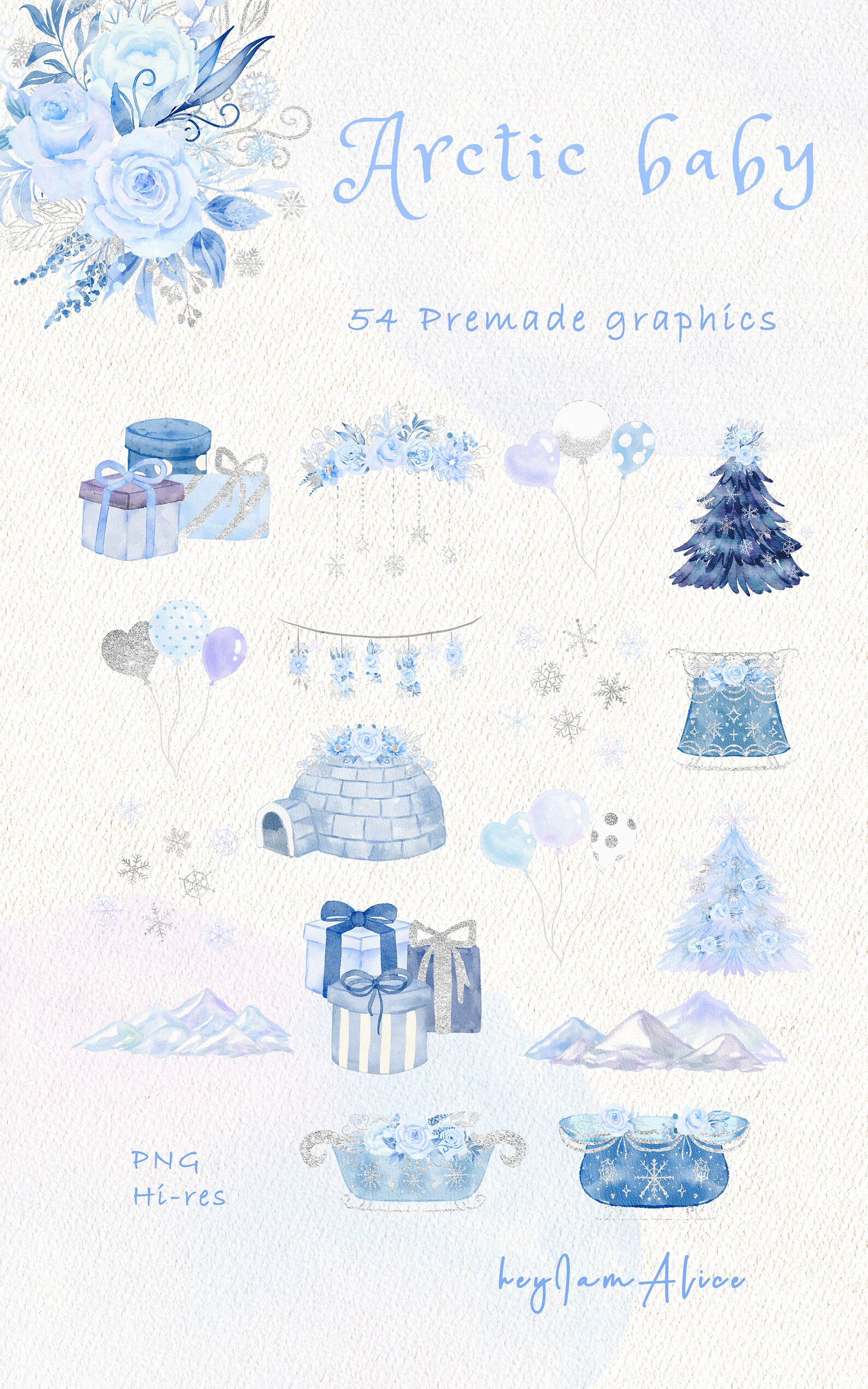 Arctic Animal Watercolor Clipart Winter Holiday Graphic Baby - Etsy