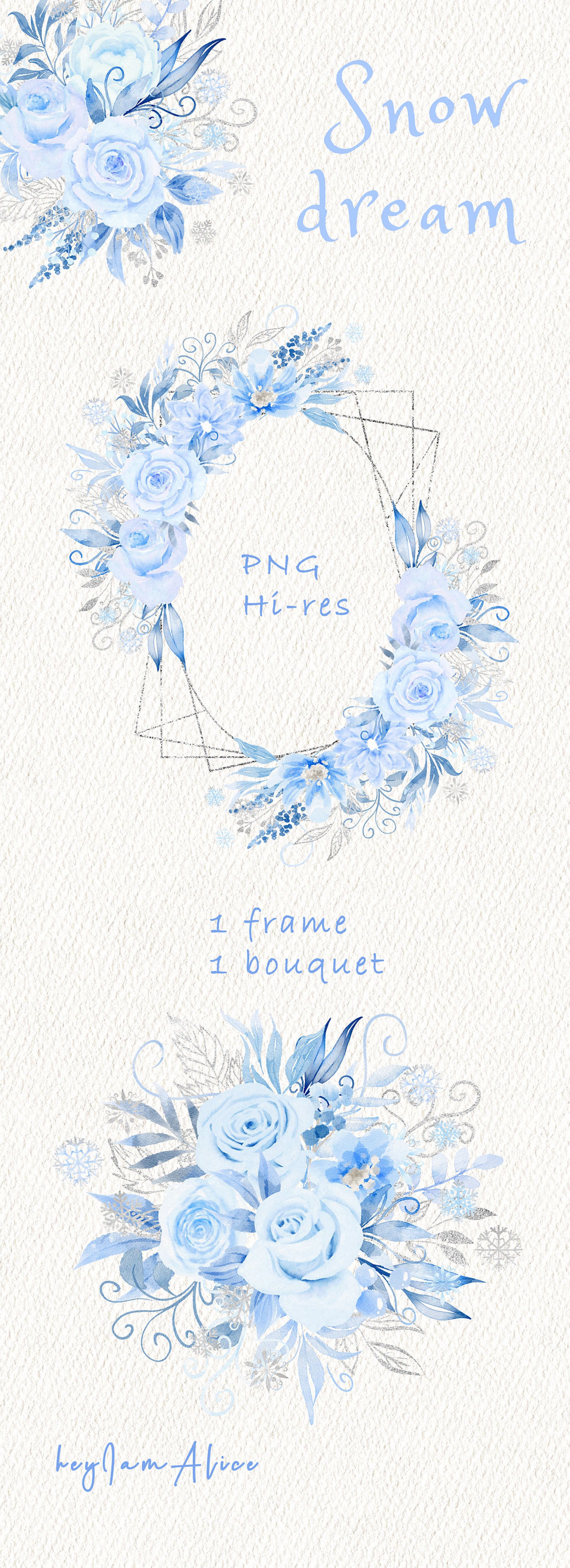 Blue Floral Watercolour Clipart Winter Flower PNG Blue Snow - Etsy