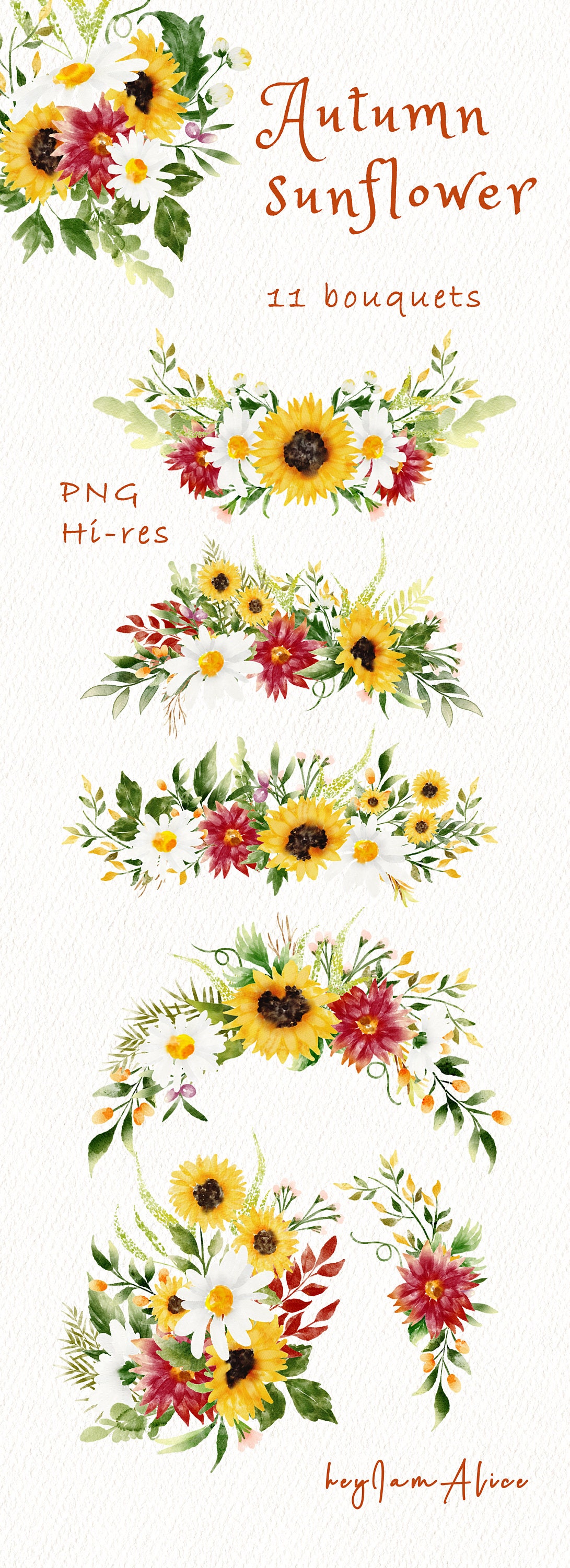 Sunflower Watercolor Clipart, FREE Commercial Use, Greenery Clipart ...