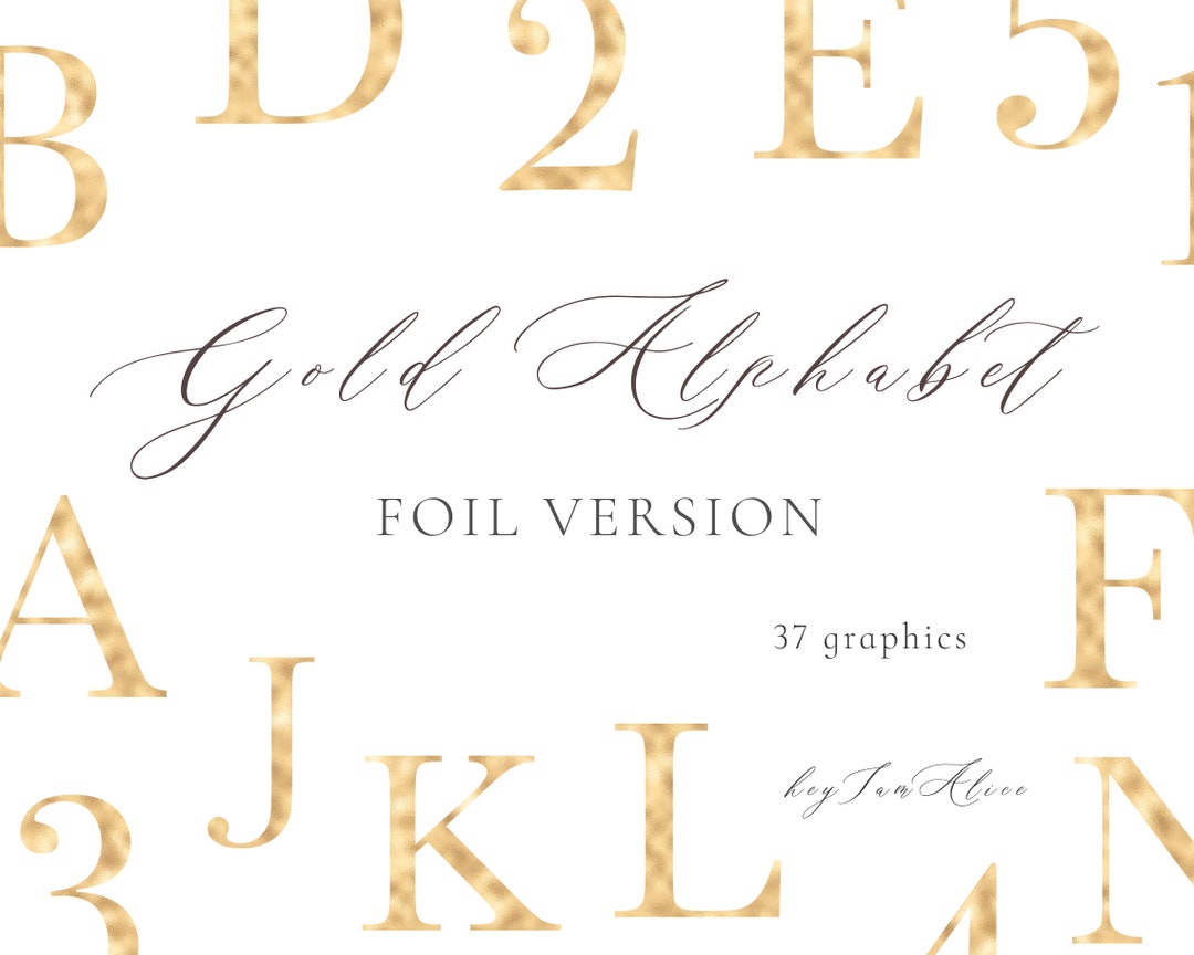Gold Foil Alphabet Letter, Number, Symbols, Metallic PNG, Gold Digital ...