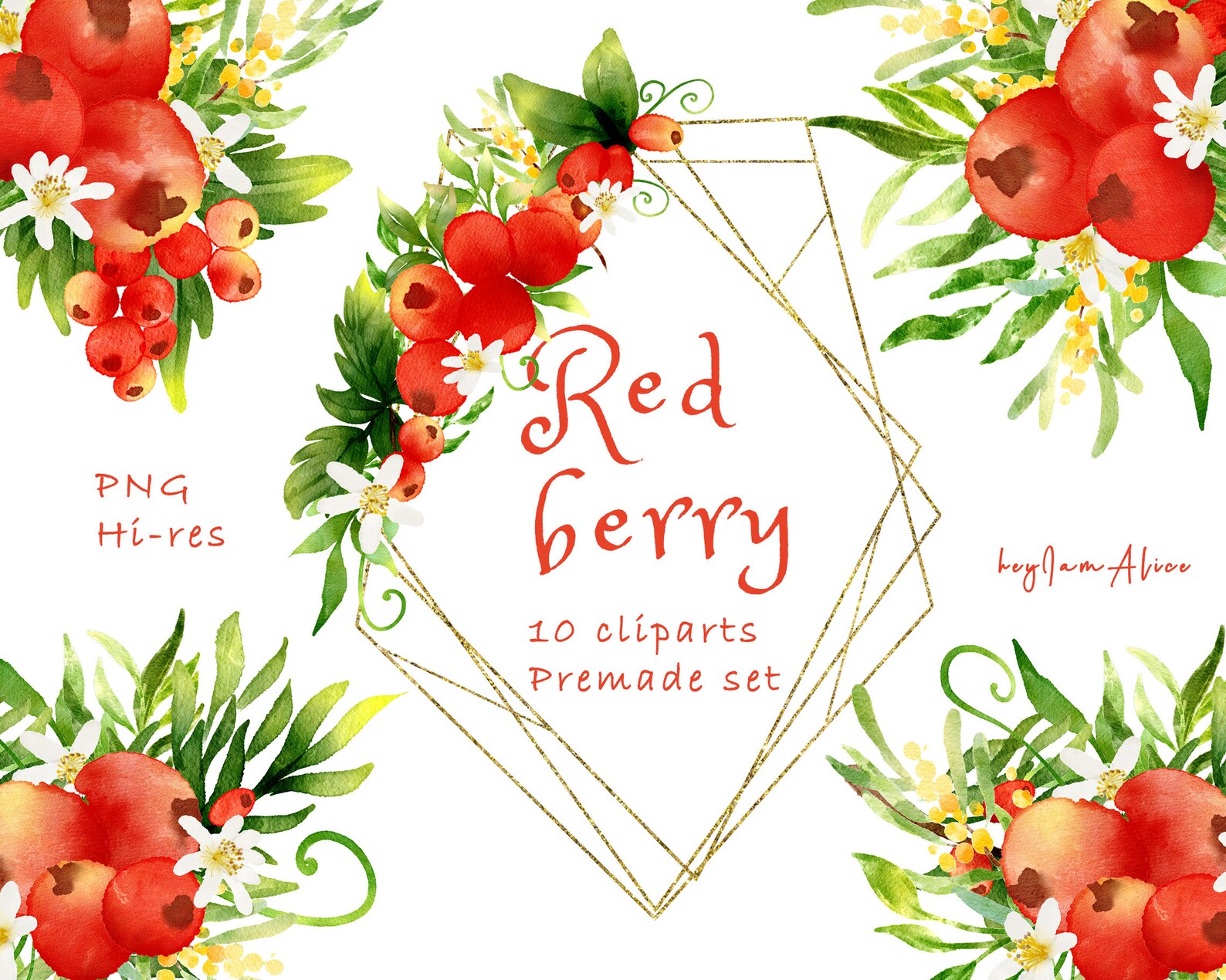Watercolor Red Berry Clipart Wild Red Berry Clipart Png FREE | Etsy