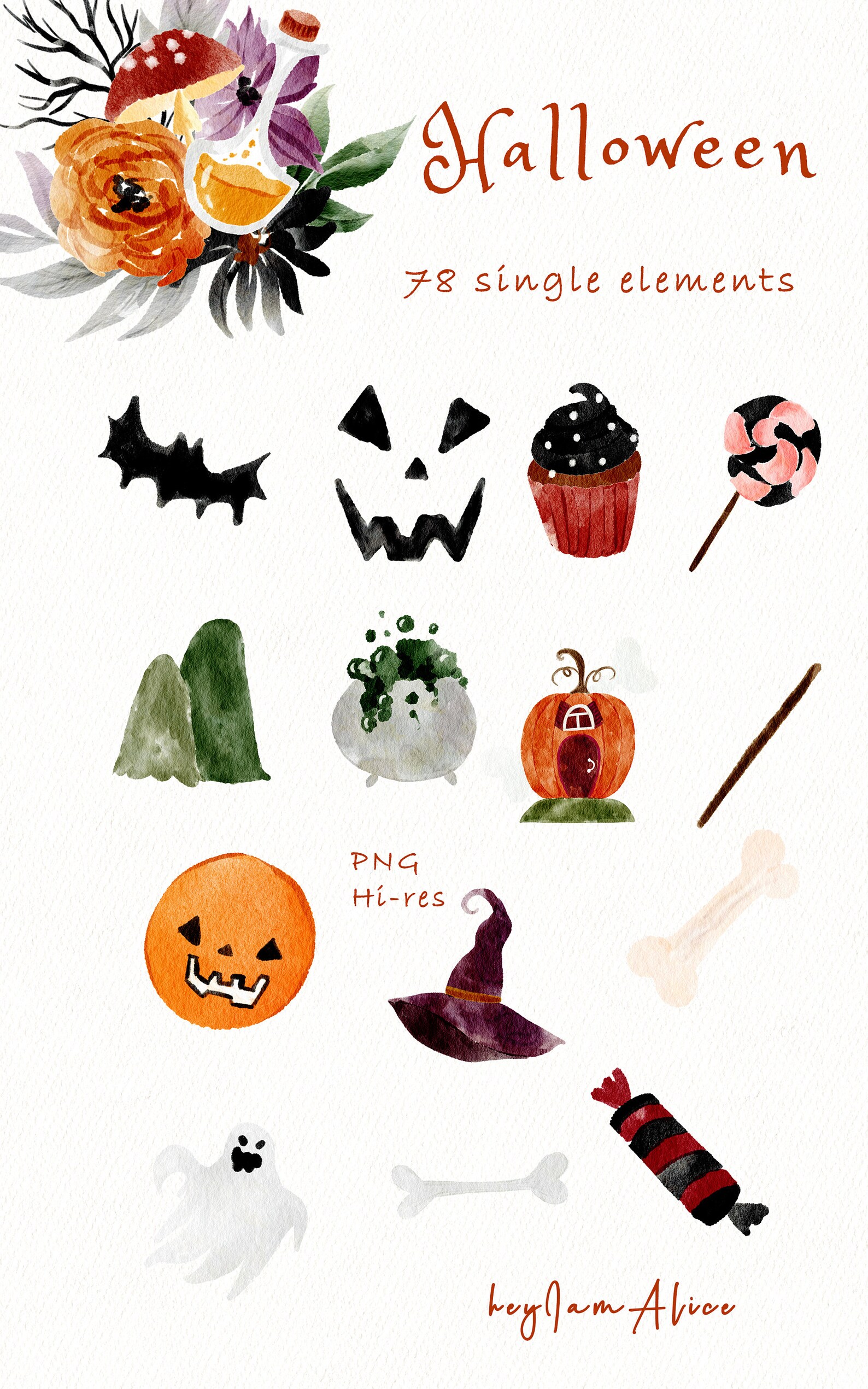 Halloween Clipart Watercolor Happy Halloween Spooky Clipart | Etsy