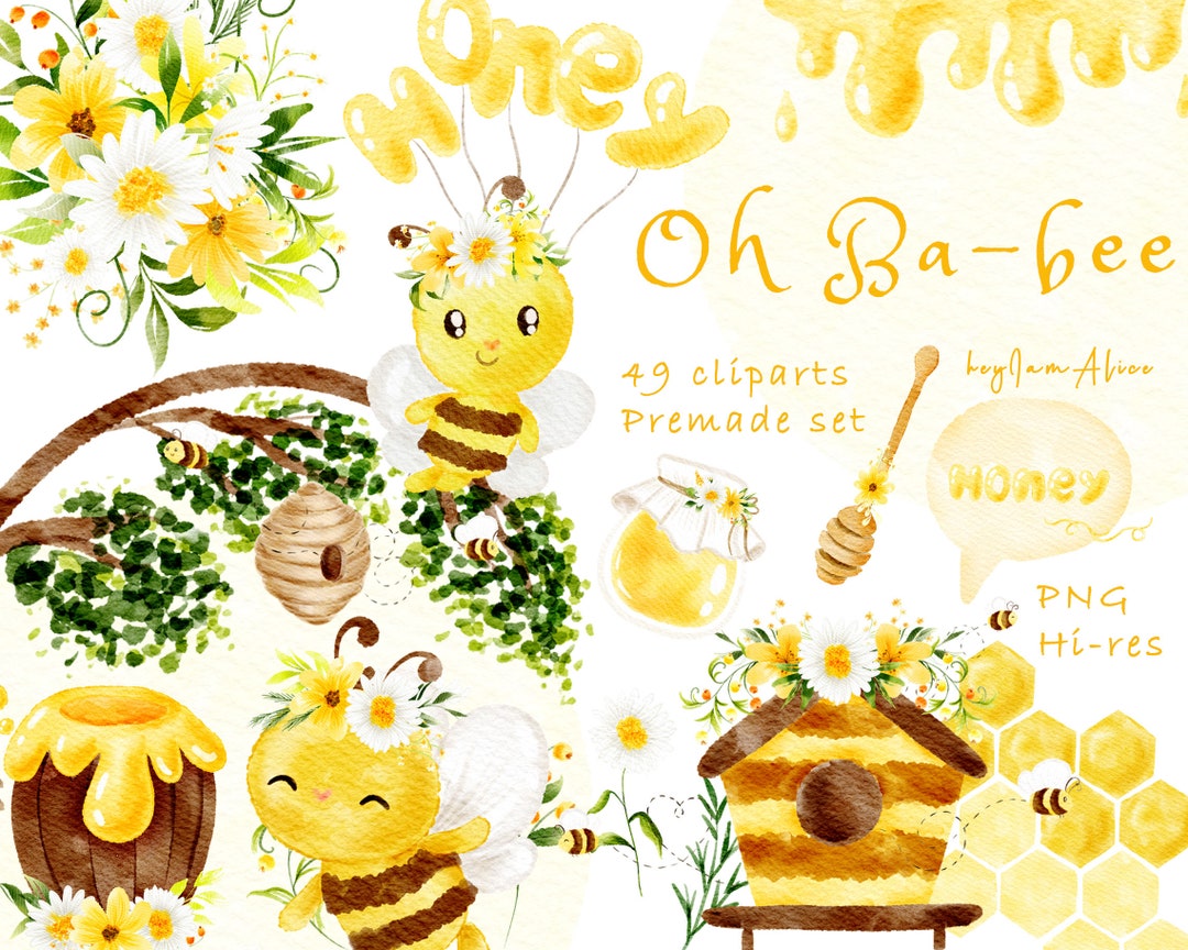 Bee and Honey Watercolor Clipart, Little Animal Clipart, Free ...