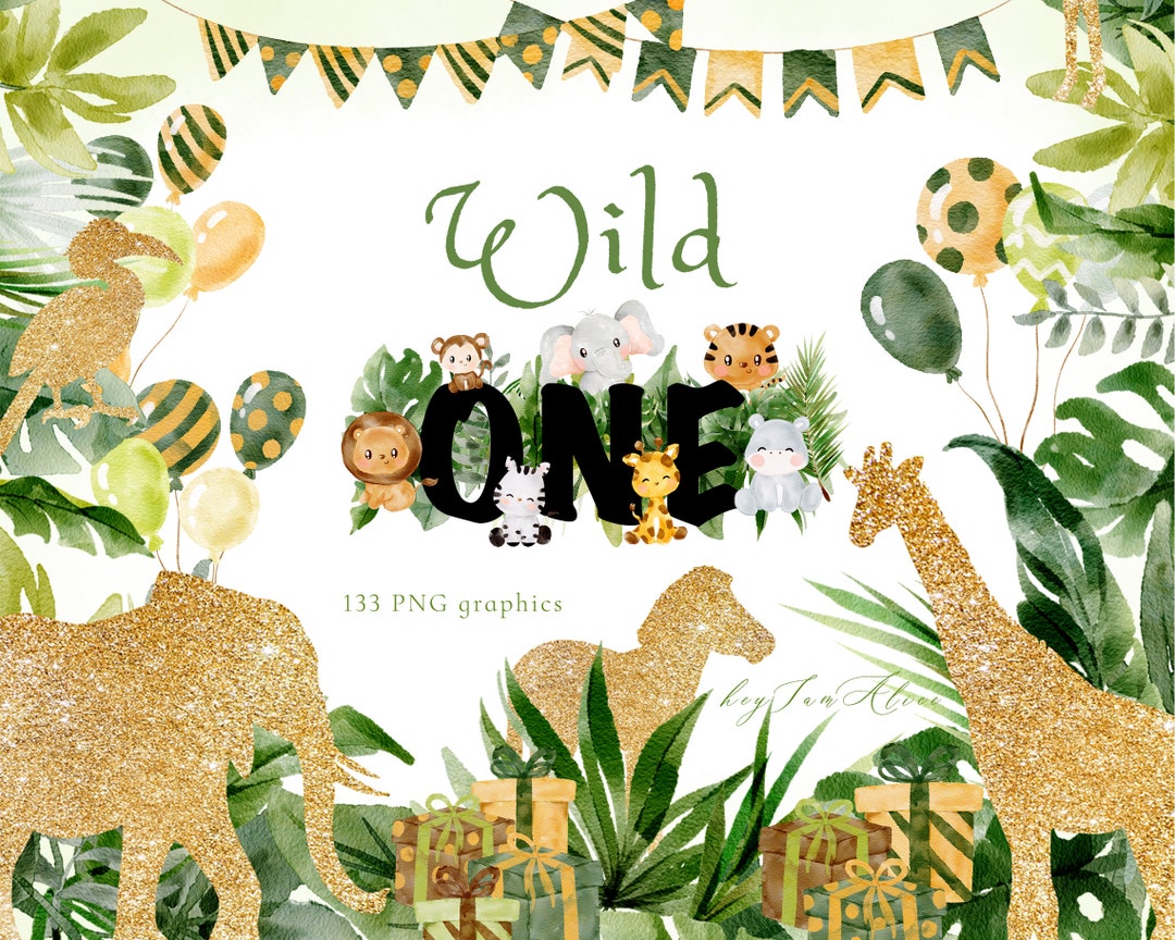 Jungle Watercolor Animal Clipart, WILD ONE Png, Jungle Nursery, Jungle ...