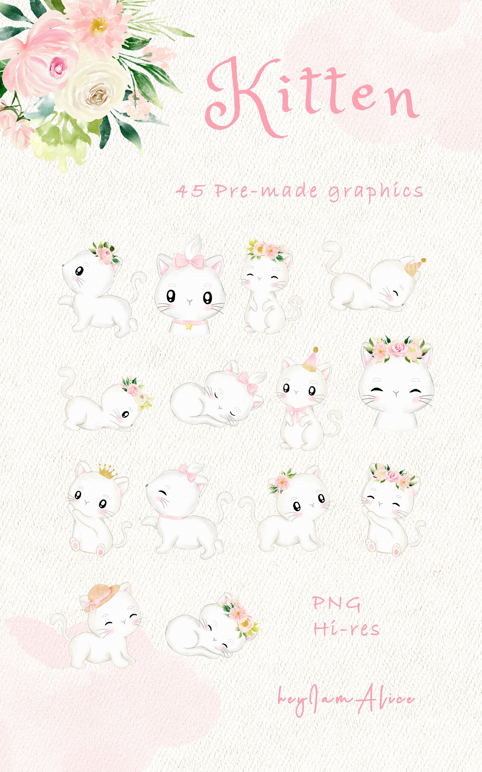 Baby Cat Watercolor Clipart Kitten Graphic PNG Cute Cat | Etsy