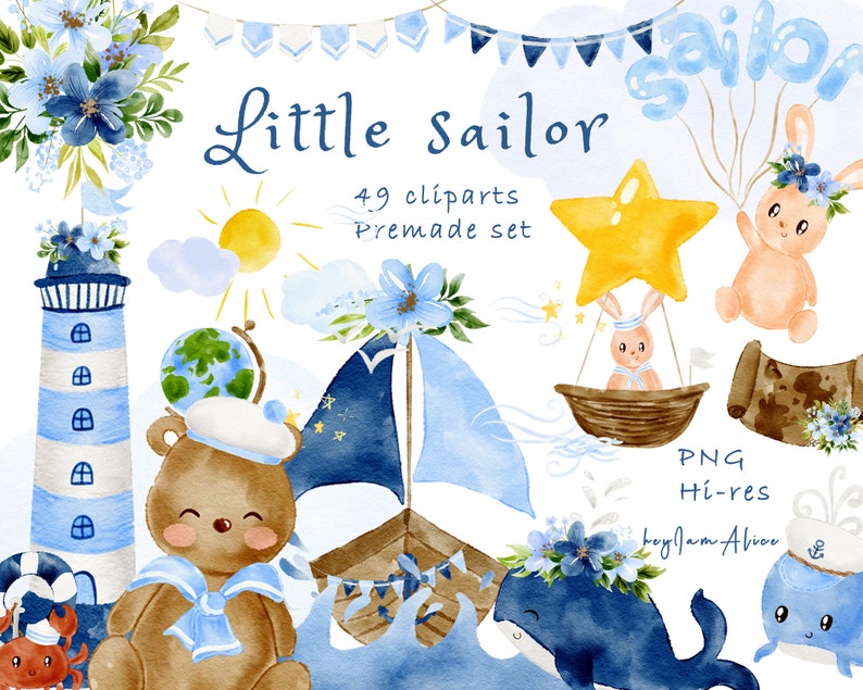 Sailor Watercolor Clipart, Nautical Boy Clipart, Free Commercial Use ...