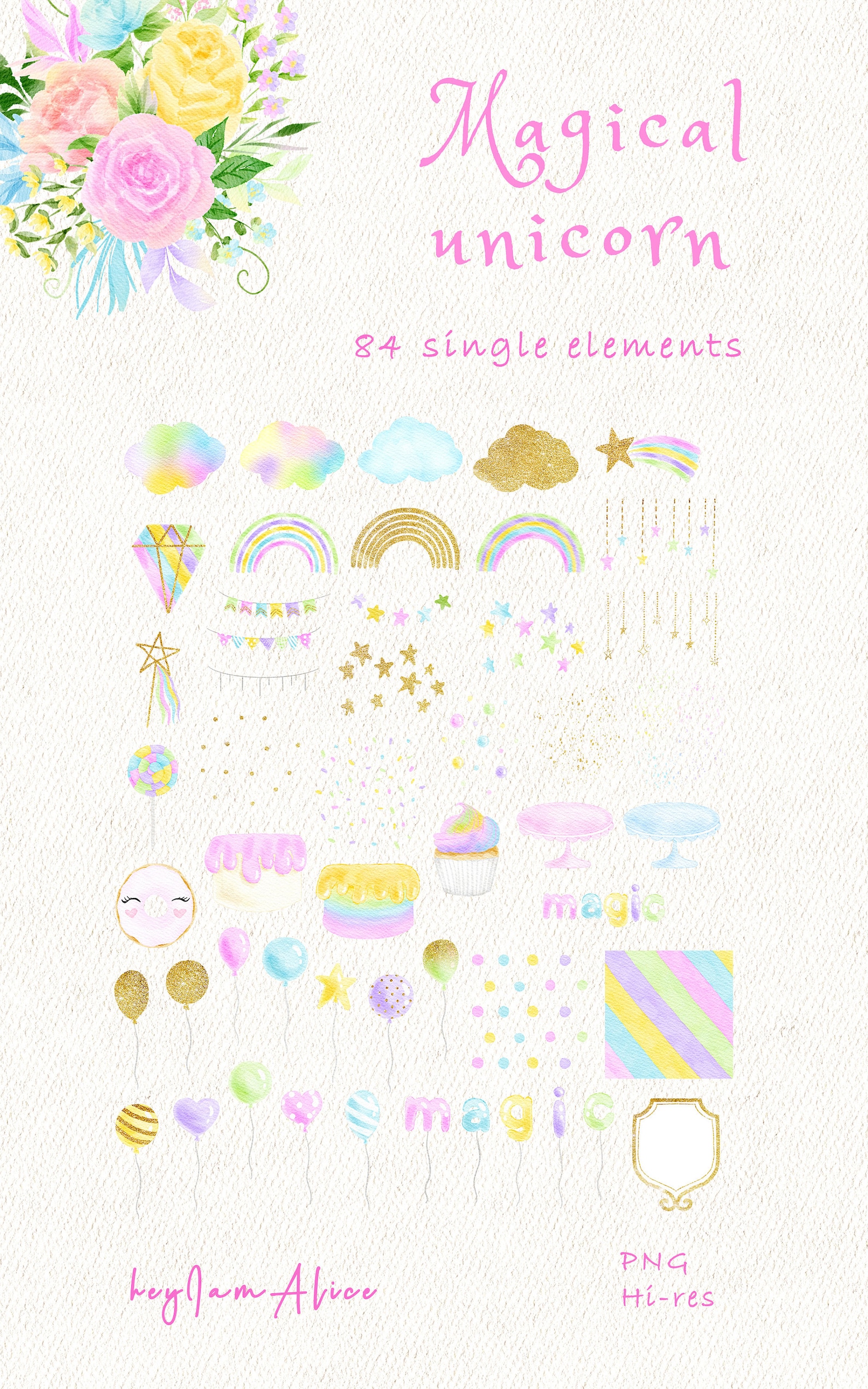 Unicorn Watercolor Clipart Rainbow Clipart Magical Unicorn - Etsy