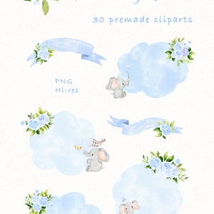 Baby Elephant Clipart, Blue Watercolor Elephant PNG, FREE COMMERCIAL ...