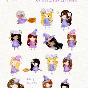 Witch Clipart, Halloween Digital PNG, Witch and Wizard, Magical School ...