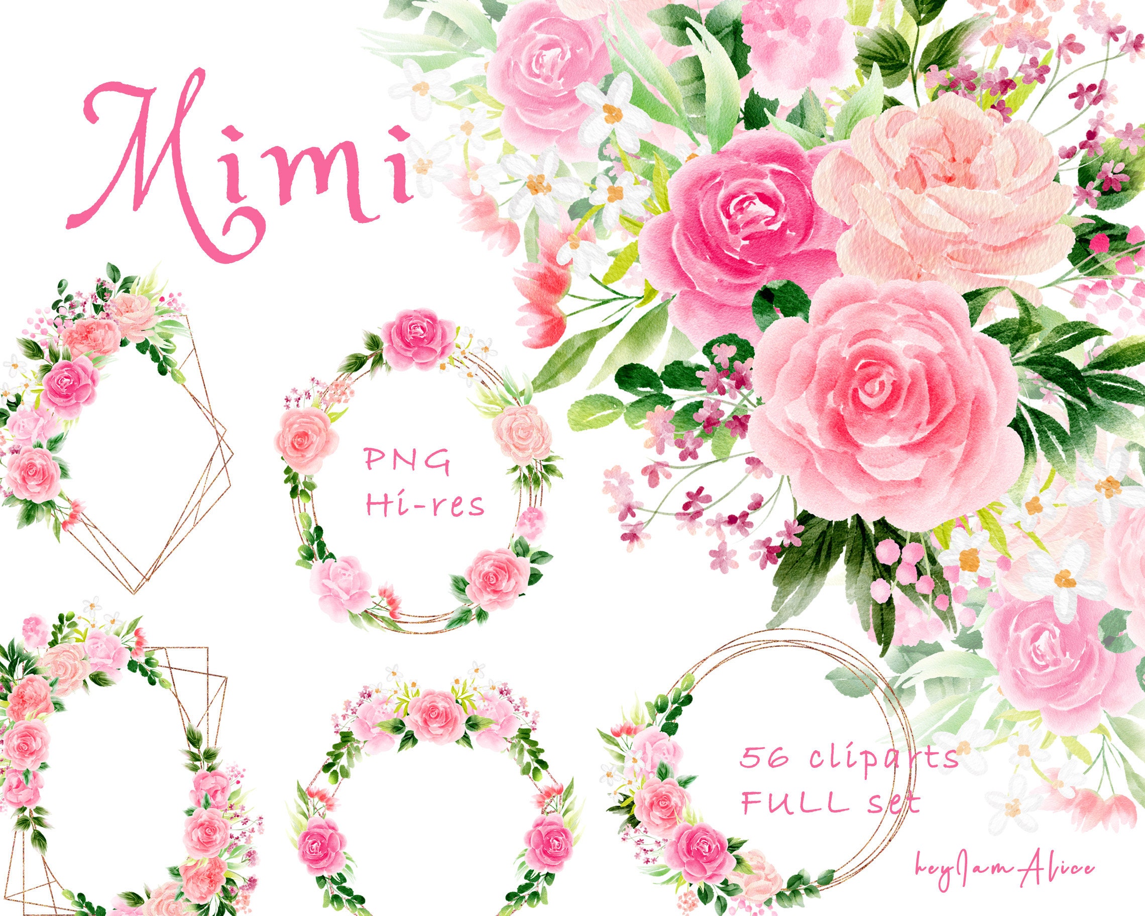 Pink ROSE Flower Watercolor Clipart Soft Pink Floral PNG - Etsy