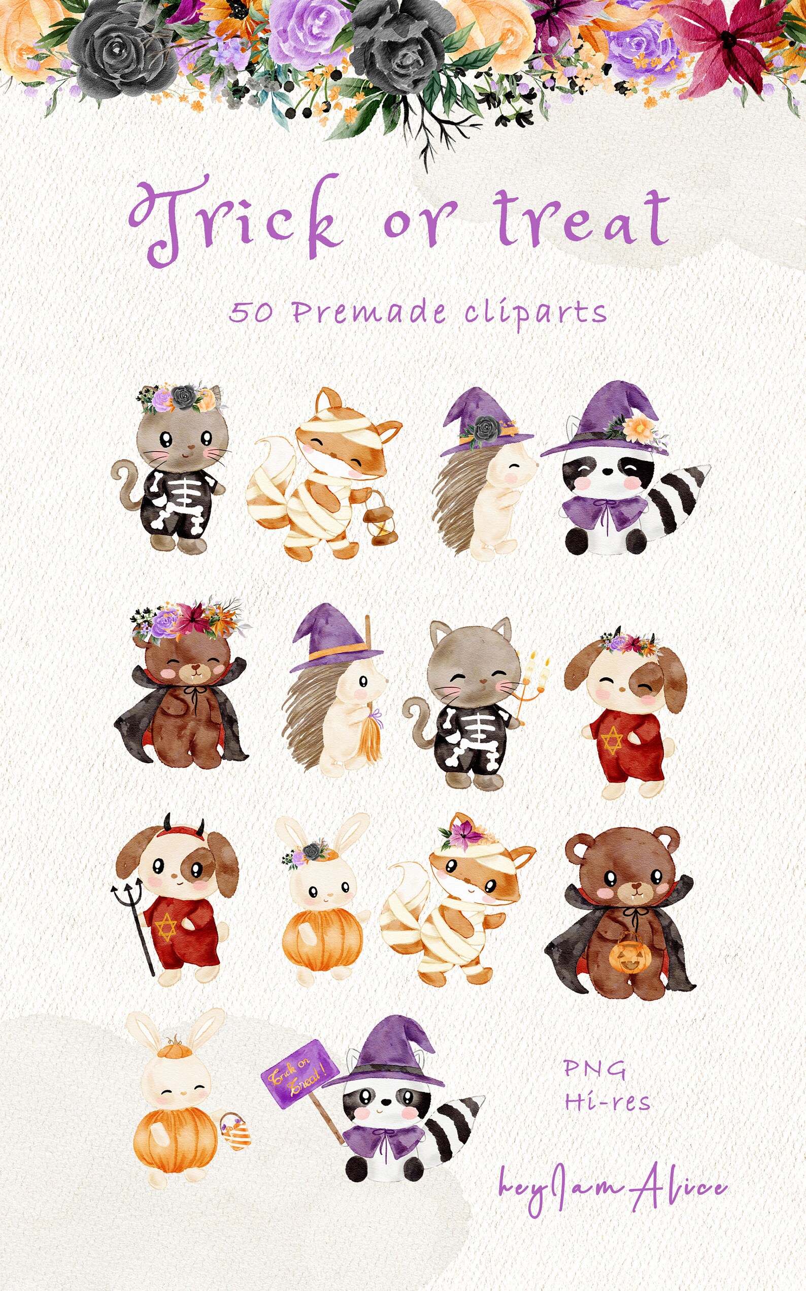 Halloween Watercolour Clipart Trick or Treat Clipart Baby - Etsy