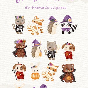 Halloween Watercolour Clipart, Trick or Treat Clipart, Baby Animal PNG ...