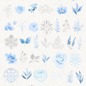 Blue Floral Watercolour Clipart, Winter Flower PNG, Blue Snow Clipart ...