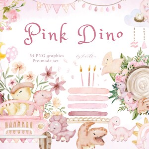 Baby Pink Dinosaurs Watercolour Clipart Cute Girl Dinosaurs - Etsy