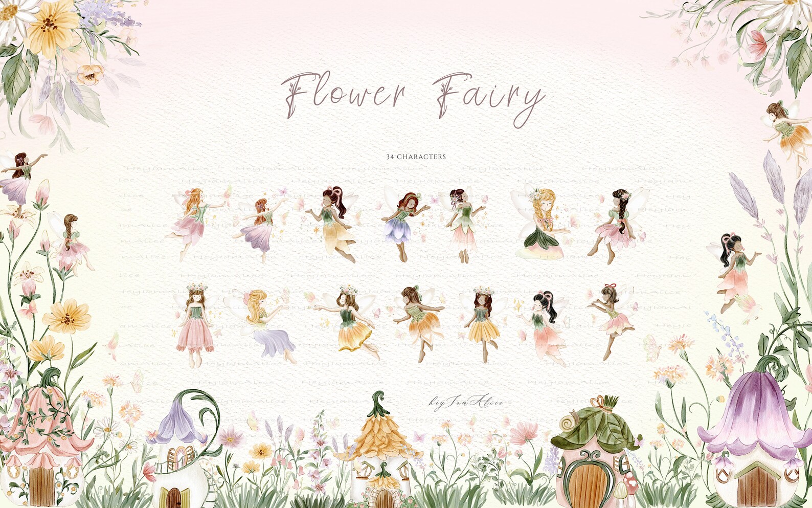 Fairy Garden Watercolor Clipart, Enchanted Forest, Fairy Tale Graphics ...