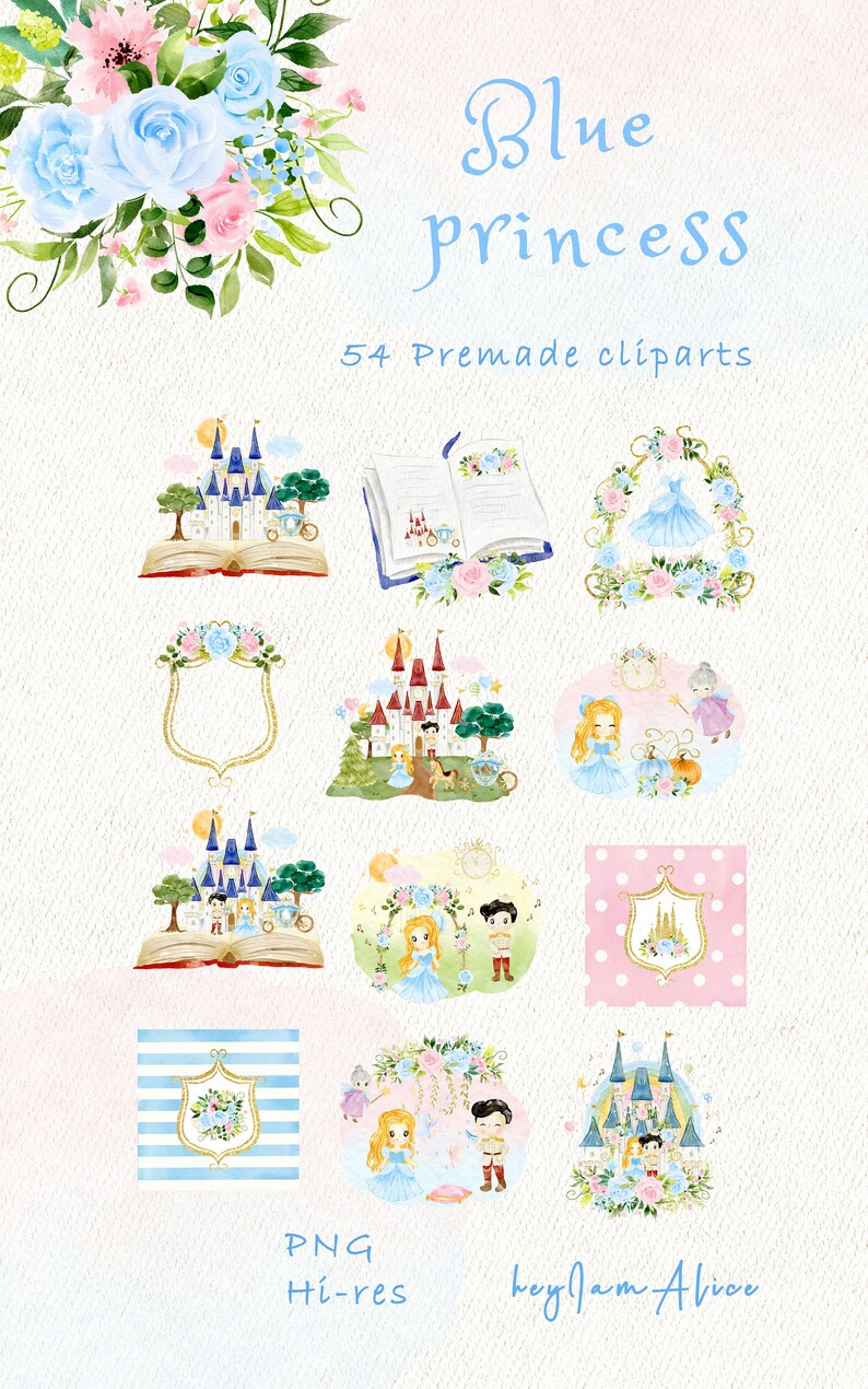 Princess and Prince Watercolour Clipart Fairy Tale Graphic - Etsy