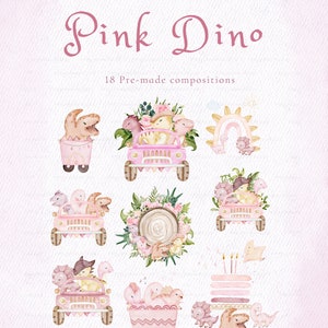 Baby Pink Dinosaurs Watercolour Clipart Cute Girl Dinosaurs - Etsy