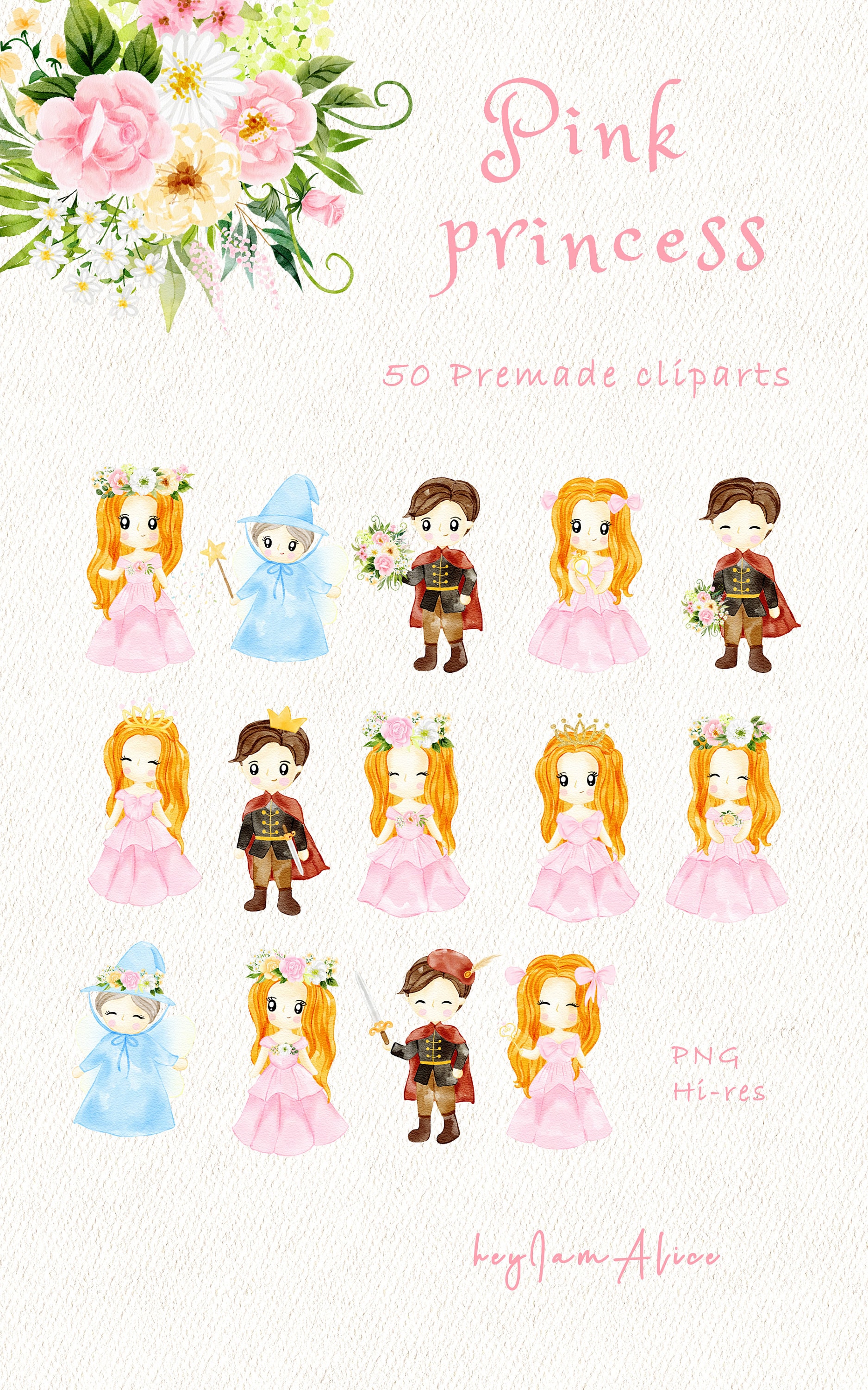 Princess and Prince Watercolour Clipart Fairy Tale Graphic - Etsy