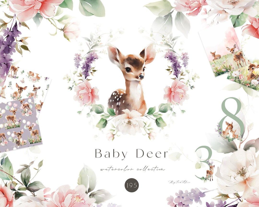 Cute Baby Deer, Animal Watercolor Clipart, Baby Animal Nursery ...