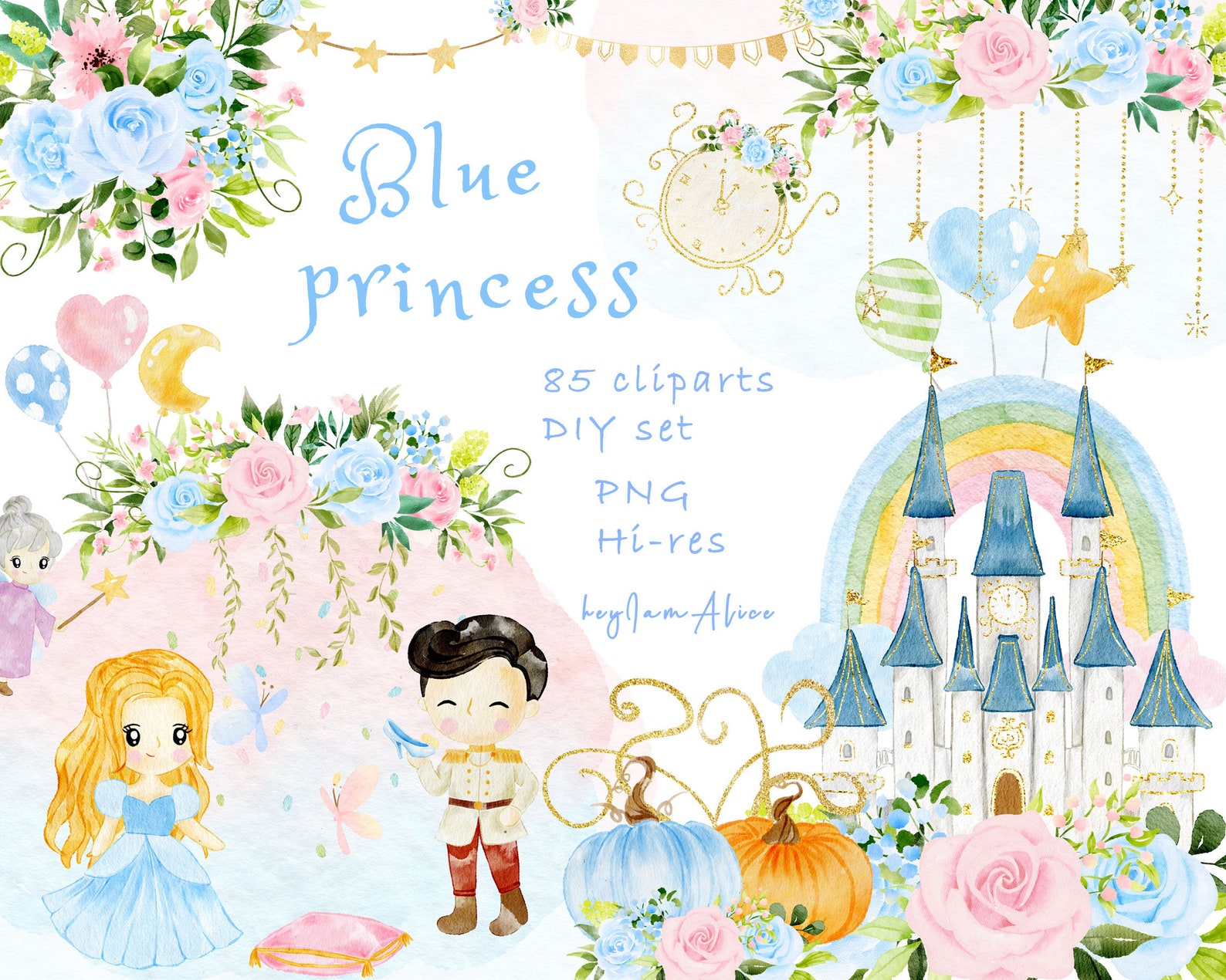 Princess and Prince Watercolour Clipart Fairy Tale Graphic - Etsy