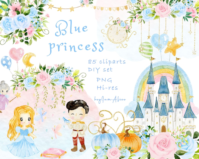 Princess and Prince Watercolour Clipart Fairy Tale Graphic - Etsy