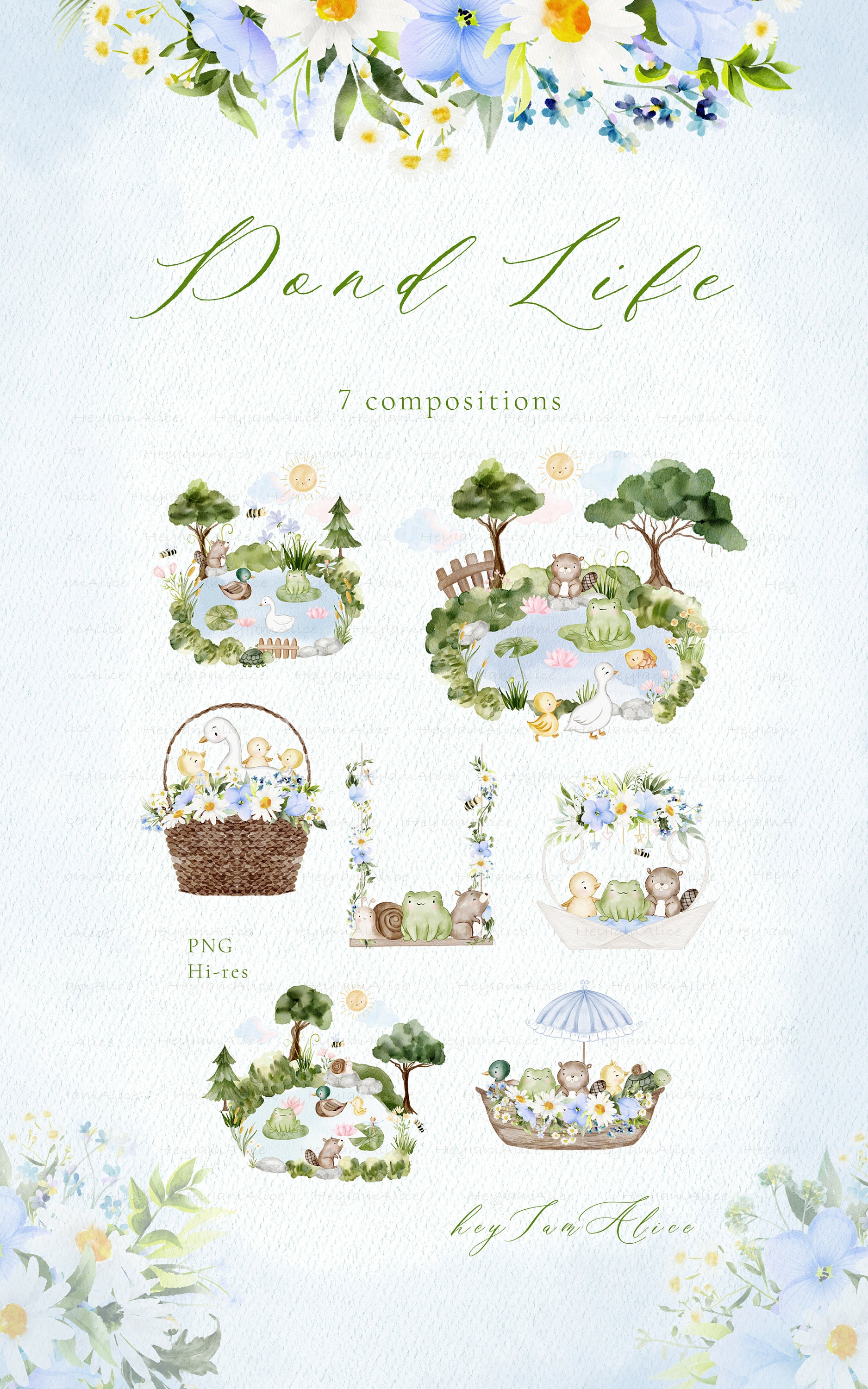 Pond Life Clipart, Frog PNG Graphic, Frog Princess PNG, Duck Pond Baby ...