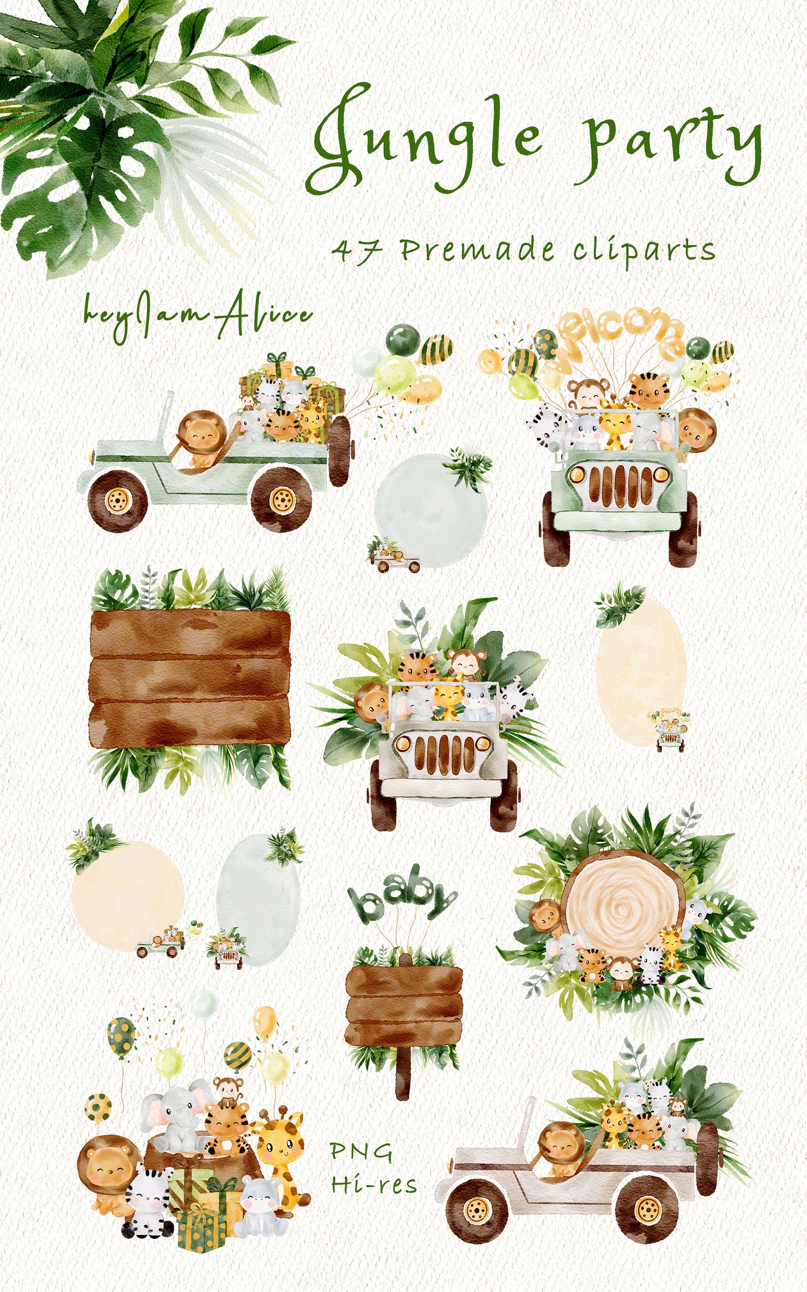 Jungle Watercolor Animal Clipart Jungle Nursery Jungle Baby - Etsy